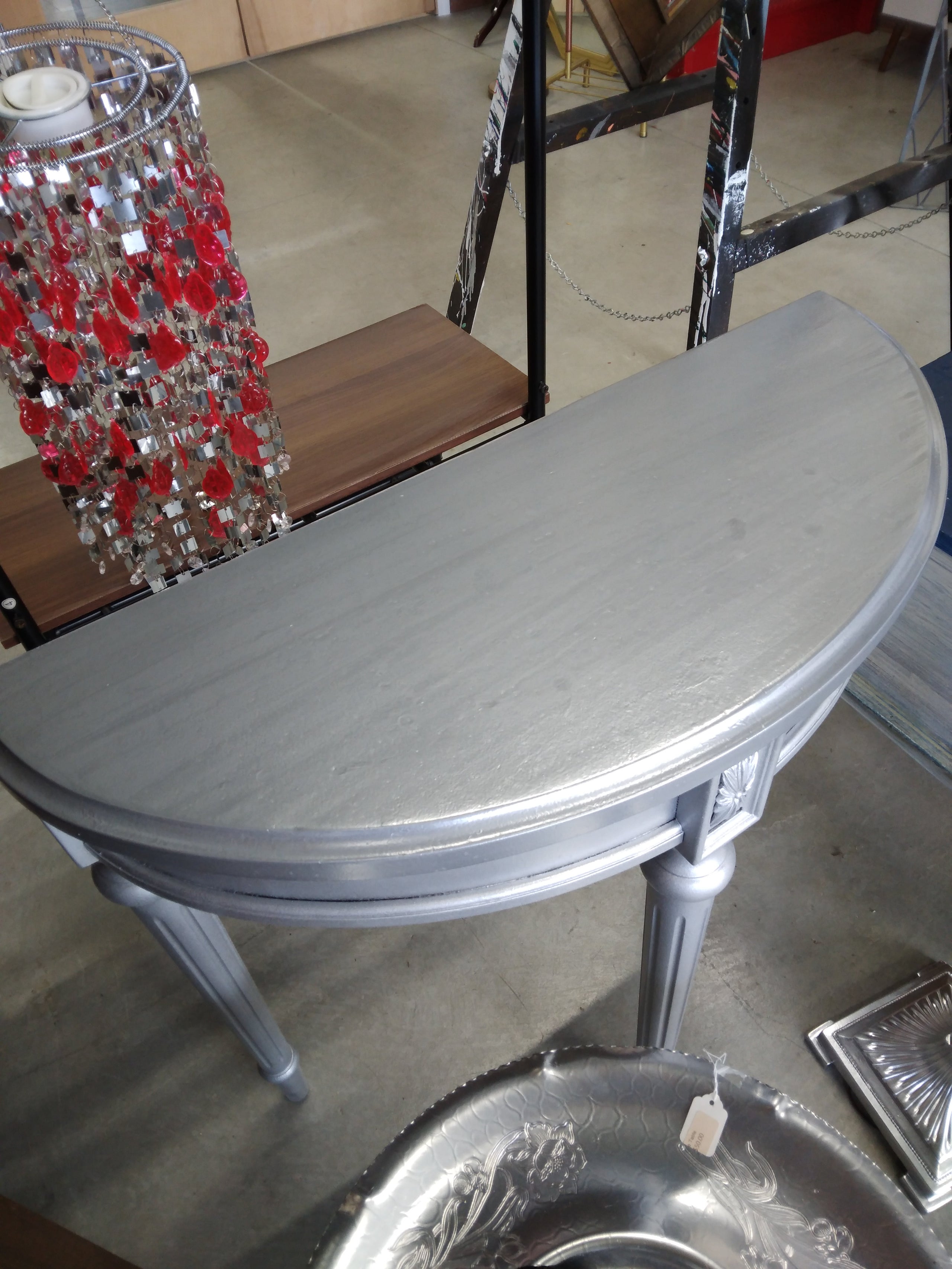 Vintage Ethan Allen Half Round Silver Barrow Table with original "Ethan ...